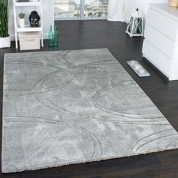 Teppich Einfarbig Designerteppich mit Handgearbeitetem Konturenschnitt Uni Grau 120x170 cm - Paco Home