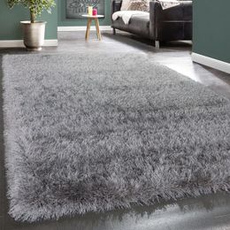 Paco Home - Hochflor Teppich Wohnzimmer Schlafzimmer Shaggy Einfarbig Flauschig Modern Grau 80x150 cm