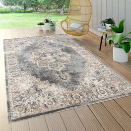 Paco Home - Outdoor Teppich Wetterfest Balkon Küche Marokkanisch Muster Mandala Grau Beige 160x230 cm