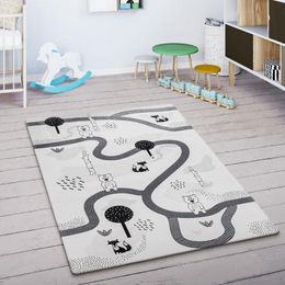 Paco Home - Kinderteppich Kinderzimmer Teppich Spielmatte Straßenteppich Rutschfest Weiß Grau 80x150 cm