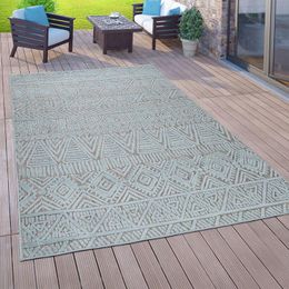 Paco Home - In- & Outdoor-Teppich Für Balkon Terrasse, Flachgewebe, 3-D Ethno-Look, In Türkis 120x170 cm