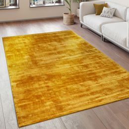 Paco Home - Teppich Wohnzimmer Vintage Kurzflor Handgefertigt Hochwertig 100 % Viskose Gelb, 200x300 cm