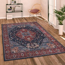 Paco Home - Teppich Wohnzimmer Flachgewebe Vintage Orient Ornamente Bordüre Waschbar 200 cm Rund, Rot 2