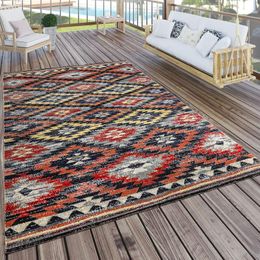 Paco Home In- & Outdoor Teppich Modern Zickzack Muster Terrassen Teppich Bunt Ø 160 cm Rund