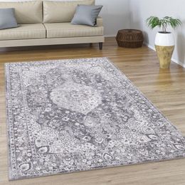 Teppich Wohnzimmer Kurzflor Vintage Abstrakt Orientalisch Modern Bordüre 160x230 cm, Grau - Paco Home