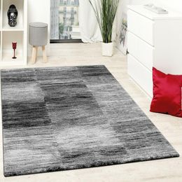 Designer Teppich Modern Wohnzimmer Teppiche Kurzflor Karo Meliert Grau Schwarz 120x170 cm - Paco Home