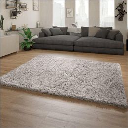 Paco Home - Hochflor Teppich Wohnzimmer Shaggy Langflor Modernes Einfarbiges Muster 80x150 cm, Grau
