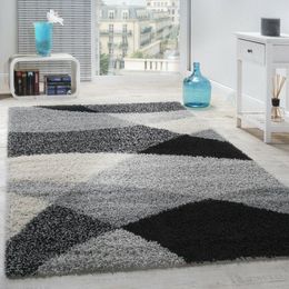 Paco Home Shaggy Teppich Hochflor Langflor Weich Geometrisch Gemustert Verschied. Farben 120x170 cm, Grau