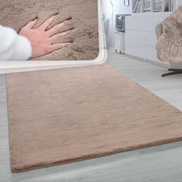 Hochflor Teppich Wohnzimmer Super Softes Kaninchenfell Imitat Kunstfell Beige ø 160 cm Rund - Paco Home