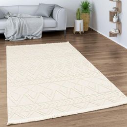 Teppich Wohnzimmer Esszimmer Boho Rauten Muster Geometrisch Mit Fransen Modern 80x150 cm, Creme 4 - Paco Home