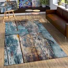 Paco Home - Designer Teppich Bunte Holz Optik Hoch Tief Optik In Türkis Gelb Blau Meliert 80x150 cm