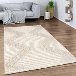 Teppich Wohnzimmer Esszimmer Boho Rauten Muster Geometrisch Mit Fransen Modern 120 cm Rund, Creme 6 - Paco Home