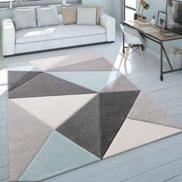 Designer Teppich Moderner Konturenschnitt Trendige Dreiecke Pastell Grau Türkis 80x150 cm - Paco Home