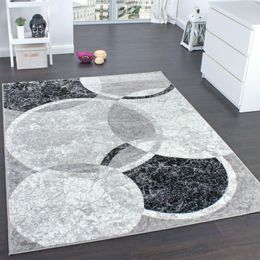 Designer Teppich Wohnzimmer Teppich Kreis Muster in Grau Creme Preishammer 80x150 cm - Paco Home