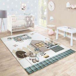 Paco Home - Kinderteppich Kinderzimmer Konturenschnitt Bären Design Creme Braun Pastellfarben 160x230 cm