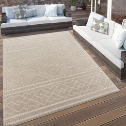 Paco Home - Outdoor Teppich Wetterfest Teppich Wohnzimmer Boho Skandi Geometrisch Beige 160 cm Rund