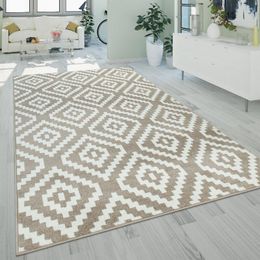 Paco Home - Teppich Wohnzimmer Kurzflor Flauschig Ethno Boho Beige Weiß 160x220 cm