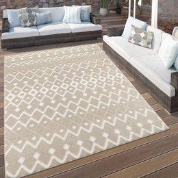 Paco Home - Outdoor Teppich Wetterfest Balkon Wohnzimmer Boho Skandi Geometrisch 3D Beige 200x290 cm