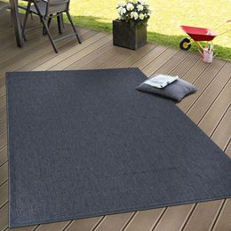 Paco Home - In- & Outdoor Flachgewebe Teppich Terrassen Teppiche Natürlicher Look Navy Blau ø 200 cm Rund