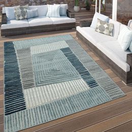 Paco Home - In- & Outdoor Terrassen Teppich Geometrisches Design Pastell Türkis Grau Creme 200 cm Rund