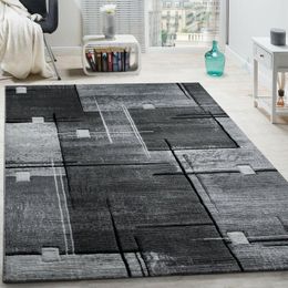 Designer Teppich Konturenschnitt Abstrakt Karo Linien Grau Schwarz Meliert 80x150 cm - Paco Home