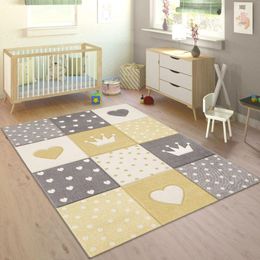 Teppich Kinderzimmer Kinderteppich Junge Mädchen Pastell 3D Punkte Herz Gelb 200 cm Rund - Paco Home