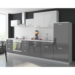 Küche Color 340 cm Küchenzeile Küchenblock Einbauküche in Hochglanz Grau / Weiss