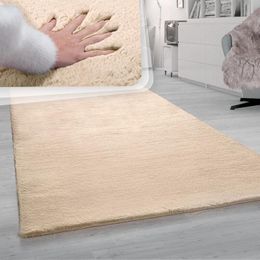 Paco Home Teppich Wohnzimmer Hochflor Softes Kaninchenfell Imitat Kunstfell Sand Creme 120 cm Rund