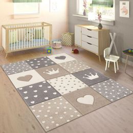 Paco Home Teppich Kinderzimmer Kinderteppich Junge Mädchen Pastell 3D Punkte Herz Beige 160x230 cm