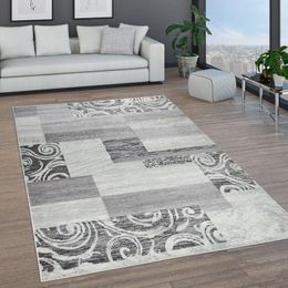 Teppich Wohnzimmer Kurzflor Marokkanische Kreis Und Bordüren Muster Modern 120x170 cm, Grau 2 - Paco Home