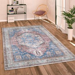 Paco Home - Teppich Wohnzimmer Flachgewebe Vintage Orient Ornamente Bordüre Waschbar 120x160 cm, Bunt