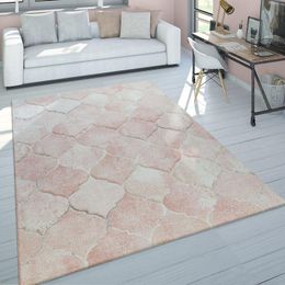 Kurzflor Teppich Wohnzimmer Rosa Pastellfarben Orient Marokkanisches Muster 80x300 cm - Paco Home