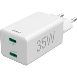 Hama 2x USB-C, PD / Qualcomm Schnellladegerät Universal 35 Watt, Weiß
