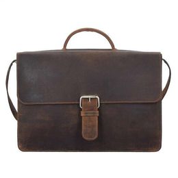 Plevier Retro Zeppelin Aktentasche Leder 43.5 cm Laptopfach dunkelbraun