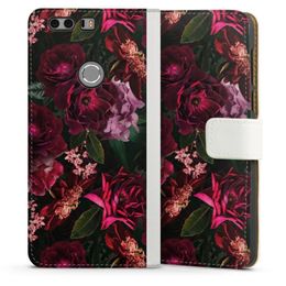 DeinDesign Handyhülle Rose Blumen Blume Dark Red and Pink Flowers, Huawei Honor 8 Hülle Handy Flip Case Wallet Cover Handytasche Leder, weiß