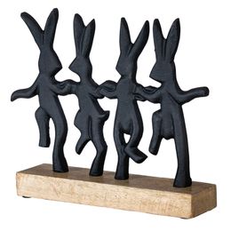 Levandeo® Dekofigur, Tischdeko Tanzende Hasen H17cm Ostern Schwarz Mango Holz Osterdeko