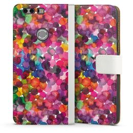 DeinDesign Handyhülle bunt Punkte Wasserfarbe Overlapped Watercolor Dots, Huawei Honor 8 Hülle Handy Flip Case Wallet Cover Handytasche Leder, weiß