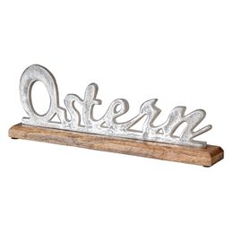 Levandeo® Deko-Schriftzug, Ostern Schriftzug Silber L40cm Metall Mango Holz Aufsteller Osterdeko