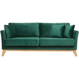 Miliboo Sofa skandinavisch 3 Plätze Samt midnight green Holzbeine oslo - Grün