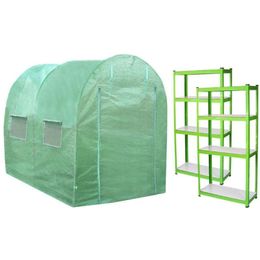 MONSTER SHOP Polytunnel mit Folie und Regale Gewächshaus Treibhaus Tomatenhaus Pflanzenhaus Folientunnel 25mm 3m x 2m - Grün