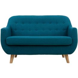 Miliboo - Skandinavisches 2-Sitzer-Sofa mit abnehmbarem Bezug in entenblau und Holz ynok - Entenblau