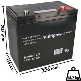 Multipower - Blei-Akku MP62-12C Pb 12V / 62Ah Zyklenfest