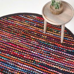 Homescapes - Handgewebter recycelter Chindi-Teppich Folk mit bunten Streifen, 150 cm rund - Mehrfarbig