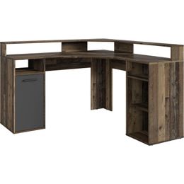 ByLiving - Schreibtisch fox / Gaming-Tisch in Old Wood Optik / Tür anthrazit / mit Aufsatz / Mit viel Stauraum und großer Tischplatte /