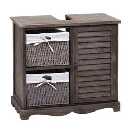 Waschbeckenunterschrank HHG 672, Badezimmer Waschtisch, Massiv-Holz Korb-Schublade 60x65x31cm shabby grau-braun - brown