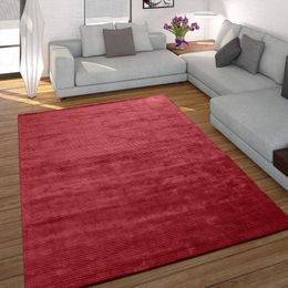 Paco Home - Teppich Handgefertigt Hochwertig 100% Viskose Cord Optik Vintage Glanz Uni Rot 120x170 cm