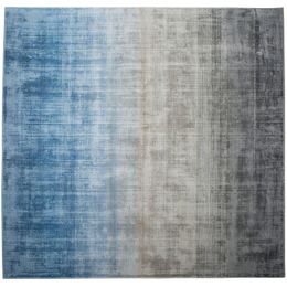 Beliani - Teppich Grau Blau Kunstseide Baumwolle 200 x 200 cm Ombre Muster Handgewebt Quadratisch - Beige