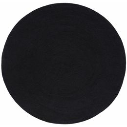 Homescapes - Handgewebter geflochtener Teppich in Schwarz, 120 cm rund - Schwarz