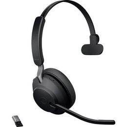 Jabra Evolve2 65 monaural Telefon On Ear Headset Bluetooth® Mono Schwarz Lautstärkeregelung, Batterieladeanzeige, Mikrofon-Stummschaltung