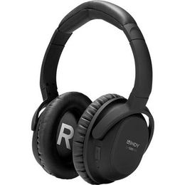 Lindy LH500XW Over Ear Kopfhörer Bluetooth®, kabelgebunden Schwarz Noise Cancelling Headset, Lautstärkeregelung, Schwenkbare Ohrmuscheln